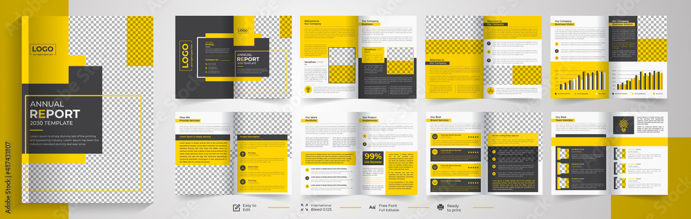 16 page Yellow brochure template, Company Profile Design, Brochure ...