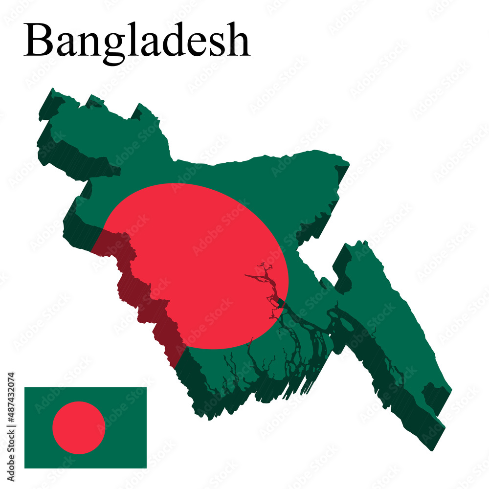 Flag of Bangladesh on 3D map on white background Stock Vector | Adobe Stock