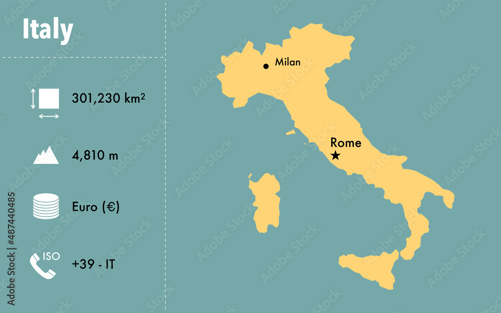 Map outline, biggest cities and general information about the country ...
