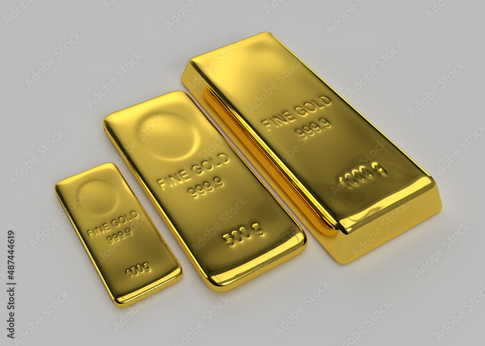 gold bars of different sizes, physical gold for investment, three pure ...