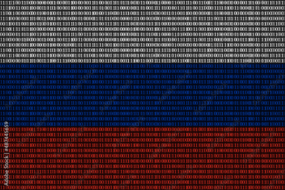 Russian flag superimposed on duplicate computer code that permeates ...
