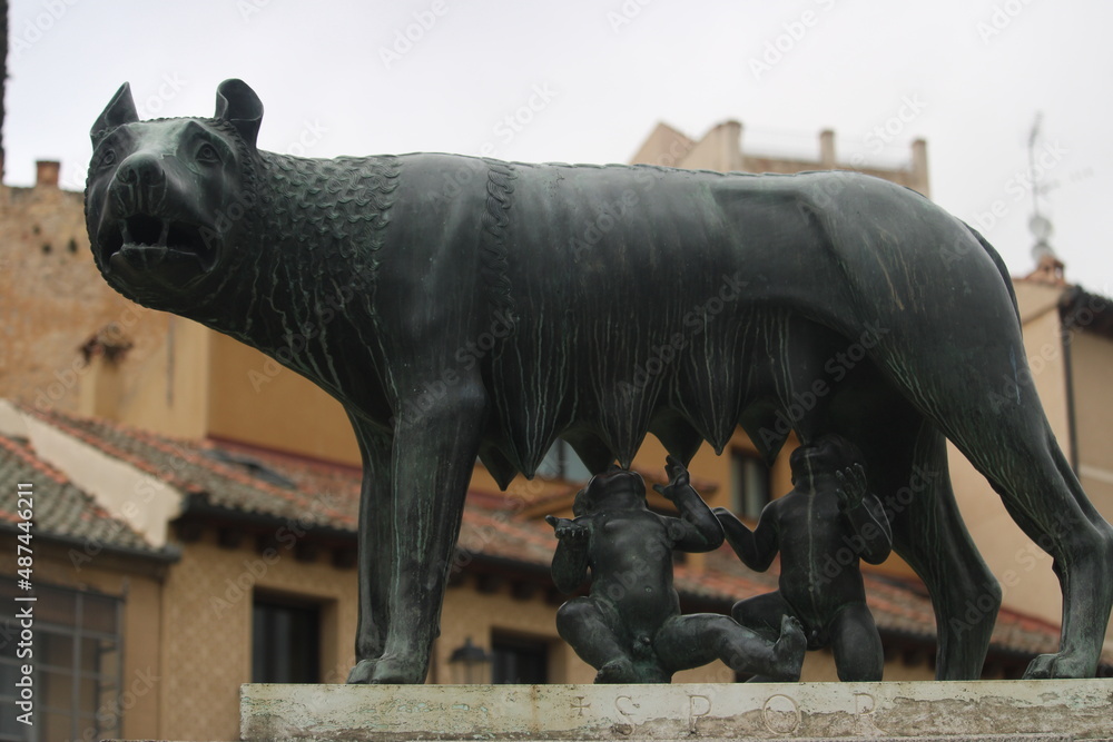 Wolf and the twins Romulus and Remus bronze sculpture Stock Photo ...