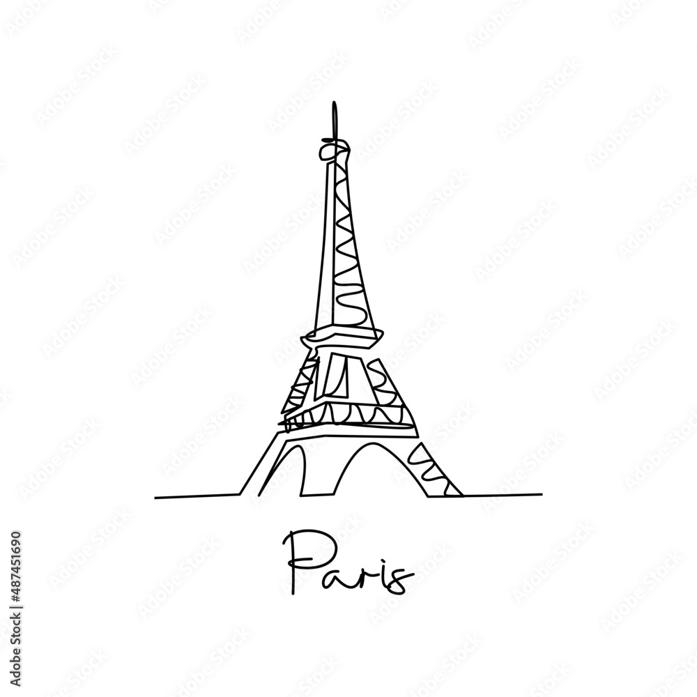 Eiffel tower continues line drawing. Paris city one line drawing Stock ...