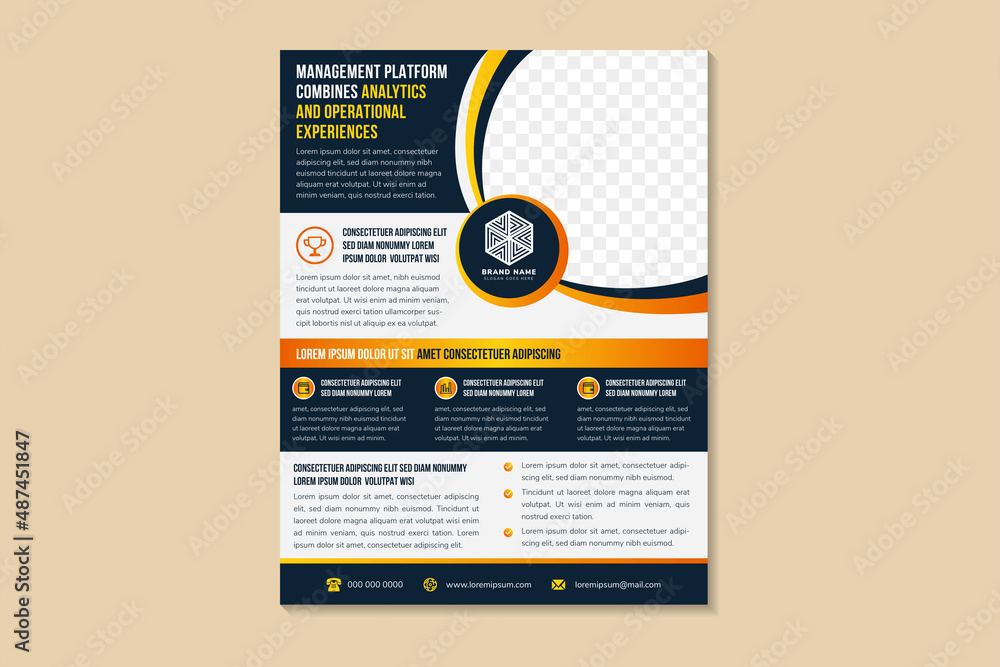 flyer template design for management platform services. vertical layout ...