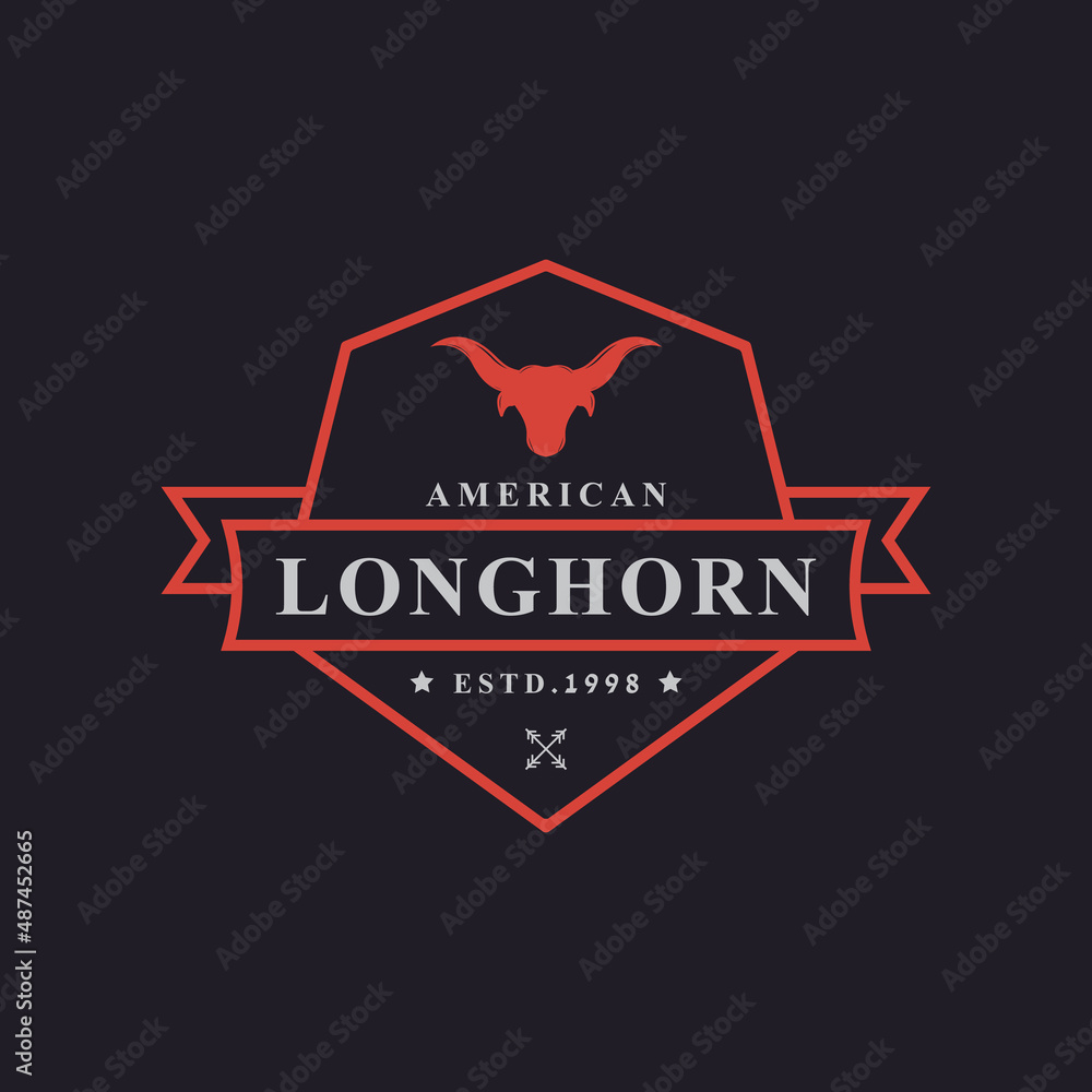 Vintage Retro Badge for Texas Longhorn Cow, Country Western Bull Head ...