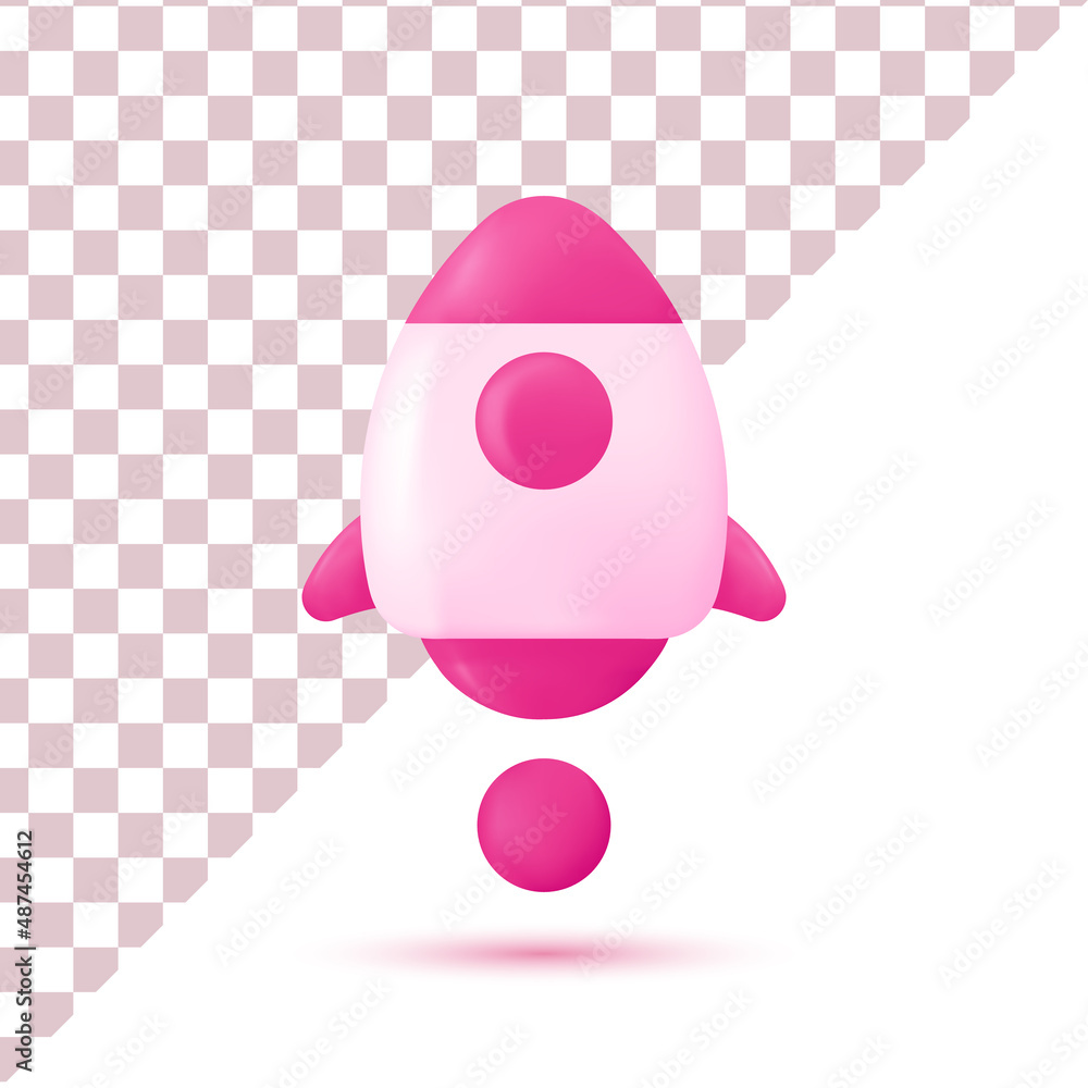 3d realistic cute rocket launch vector icon illustration with ...