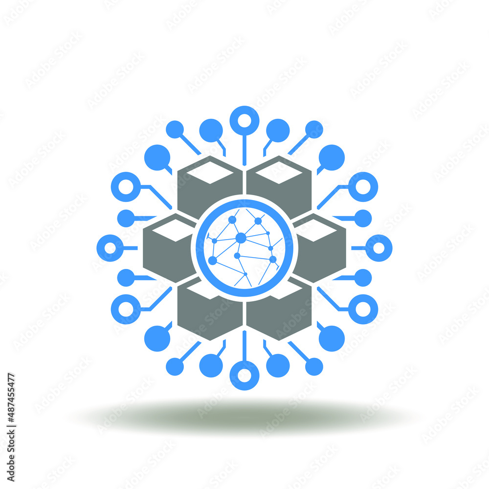 Vector illustration of earth planet with blockchain flowchart and ...