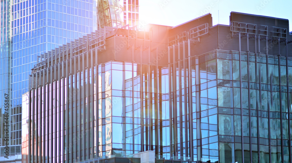 Fragments of building in business district of modern city. High-rise ...