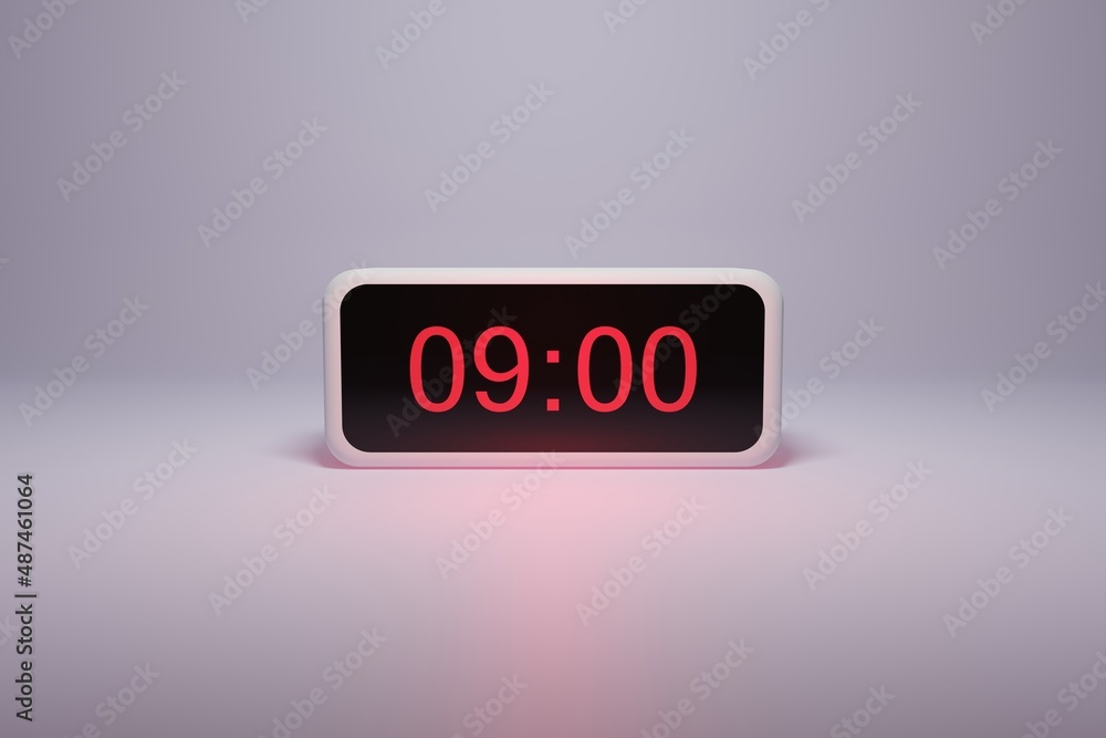 3d alarm clock displaying current time with hour and minute 09.00 9 am ...