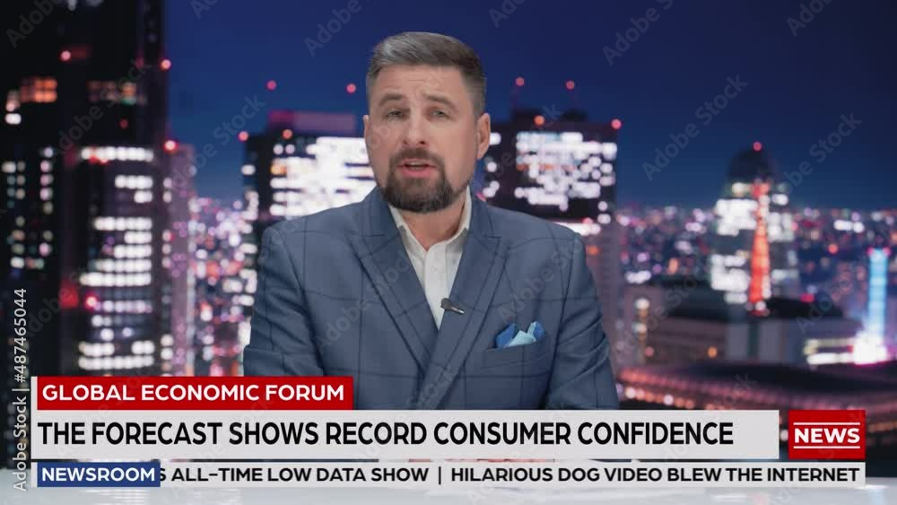 Vidéo Stock Late Night TV Talk Show Live News Program: Charismatic Male ...