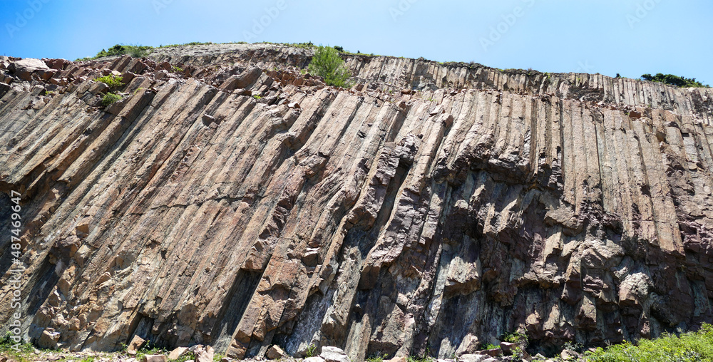 panorama view of Huge hexagonal columnar joints of volcanic rock at ...
