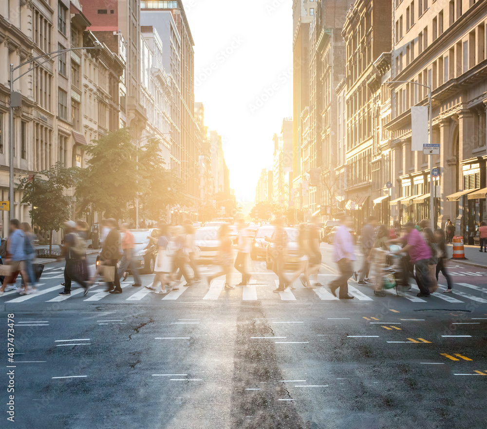 Busy intersection with crowds of people at 23rd Street and 5th Avenue ...
