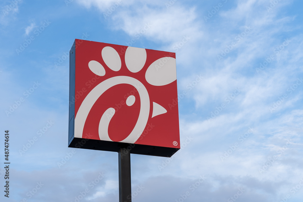 New Orleans, Louisiana, USA- February 12, 2022: A Chick-fil-A logo pole ...
