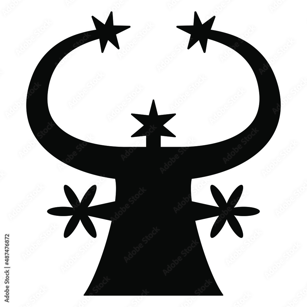 Ancient Egyptian sacral symbol. Standing goddess with raised crescent ...
