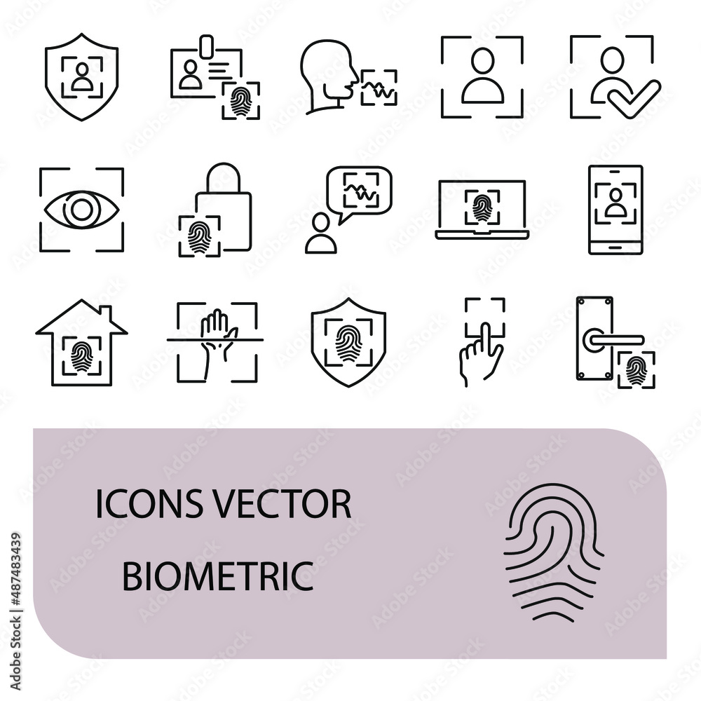 Biometric icons set . Biometric pack symbol vector elements for ...