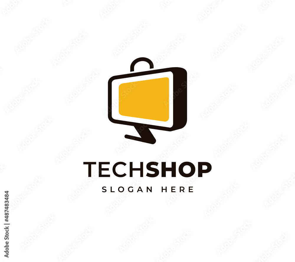 Vetor de Screen tech shop market cart vector logo design. Creative ...