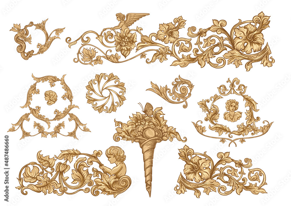 Classical luxury old fashioned royal baroque, historical ornament with ...