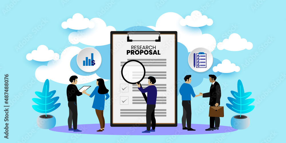 research proposal concept With icons. Cartoon Vector People ...