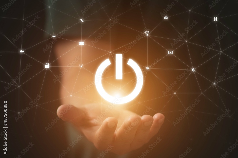 Planet Earth and electric power button. Elements of this image ...