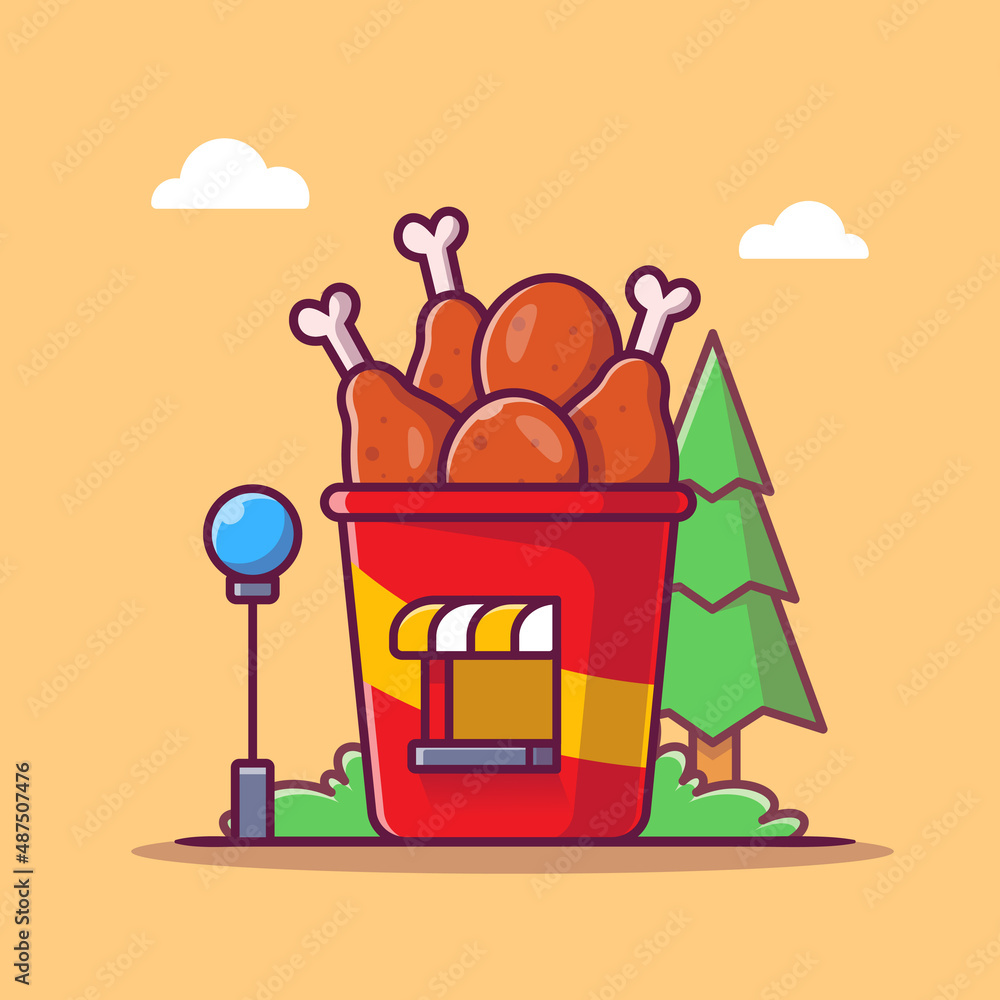 Fried Chicken Shop Cartoon Vector Icon Illustration. Food Shop Building ...