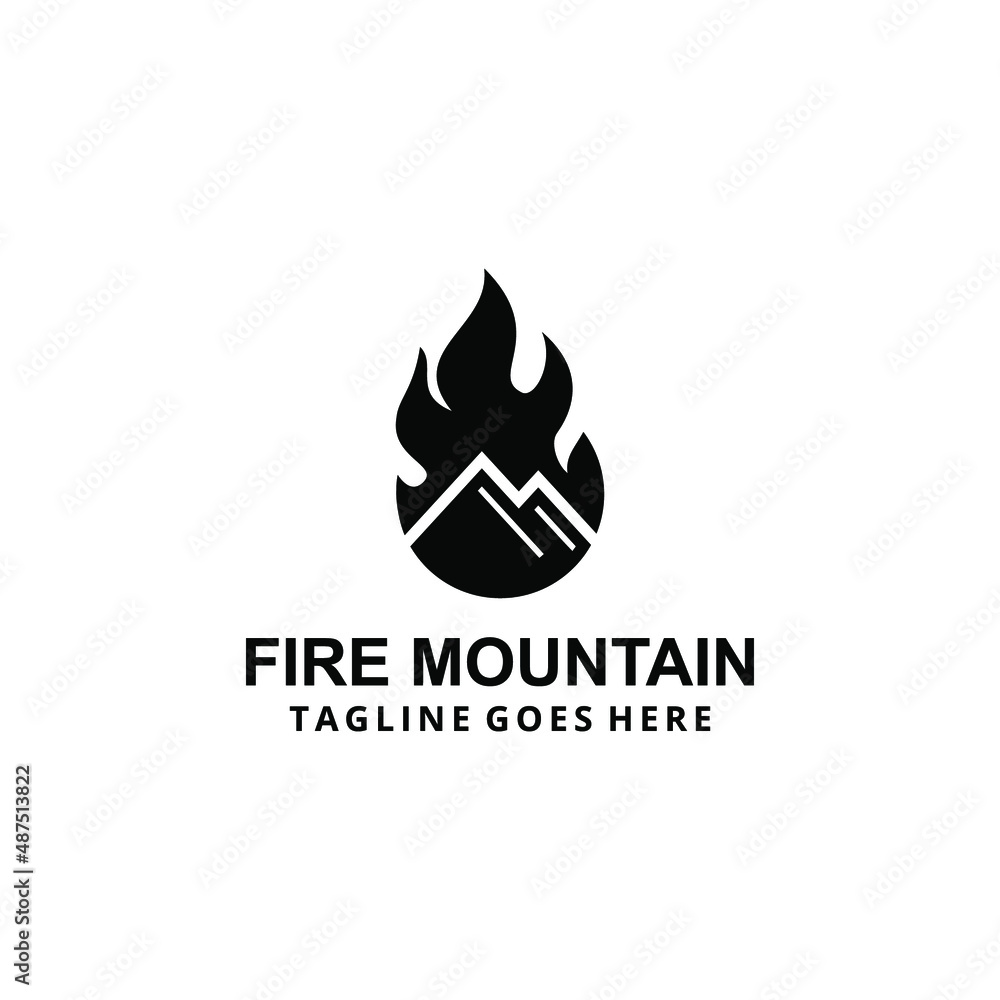 Abstract illustration of mountain logo with flames inspiring forest ...