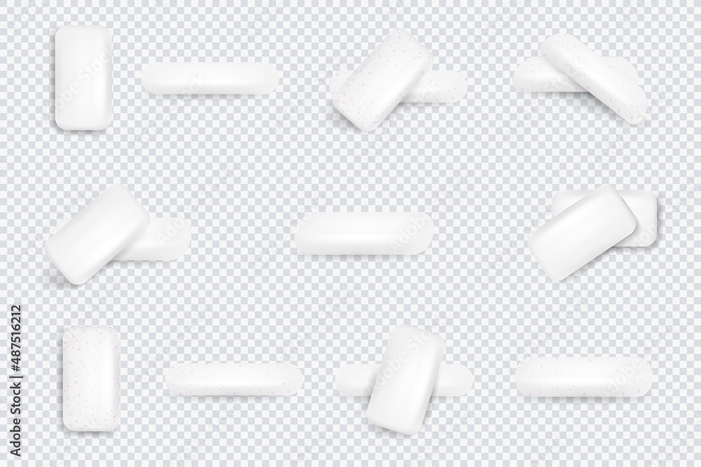 Realistic Chewing Gum Set. Realistic vector bubble gum sticks, ball and ...