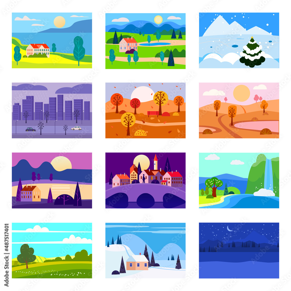 12 minimalistic calendar landscape natural backgrounds of four seasons ...