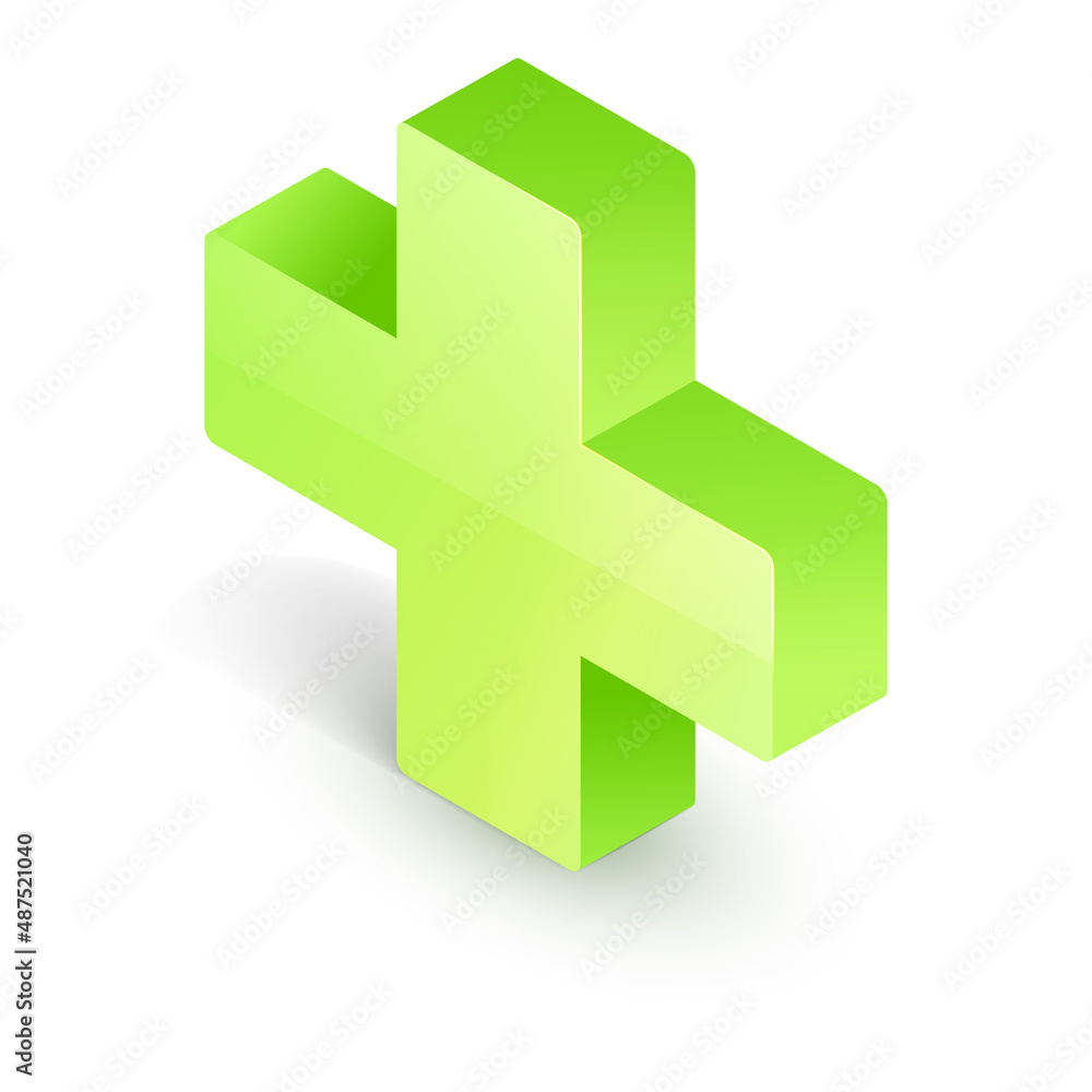 Green cross. Cross symbol of safety guidance. Green plus sign. Vector ...