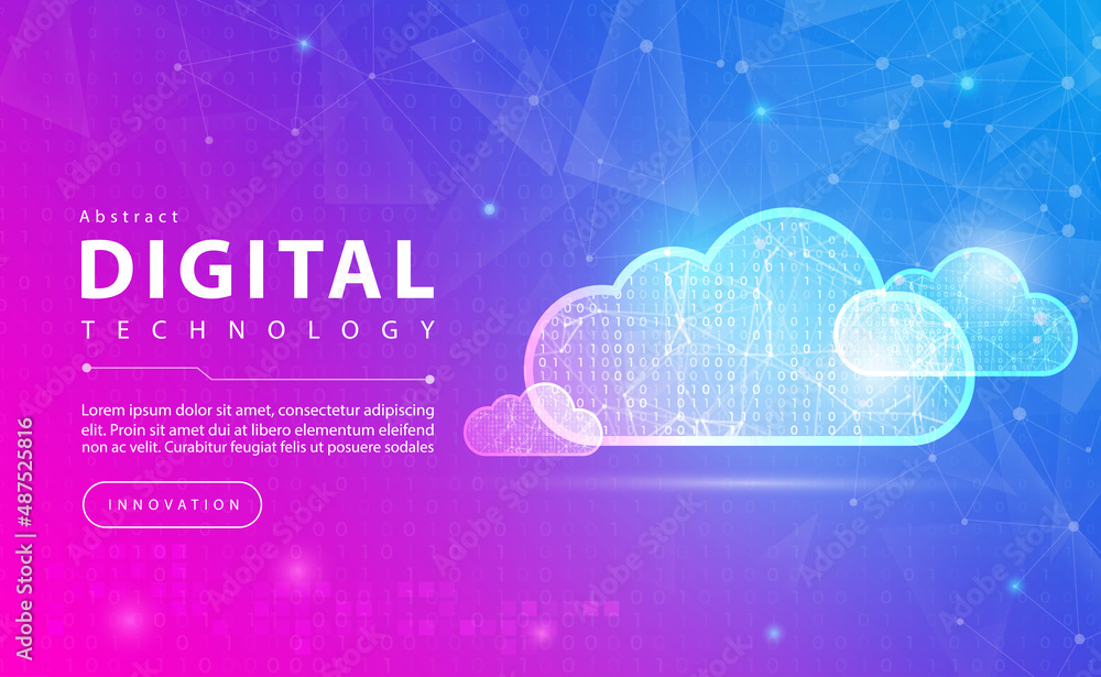 Digital technology and Cloud computing banner pink blue background ...