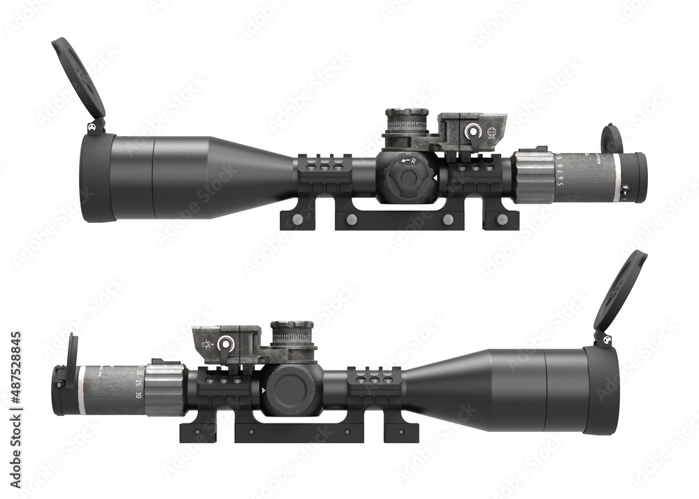 3D render of an optical sight with a ballistic computer for long-range ...