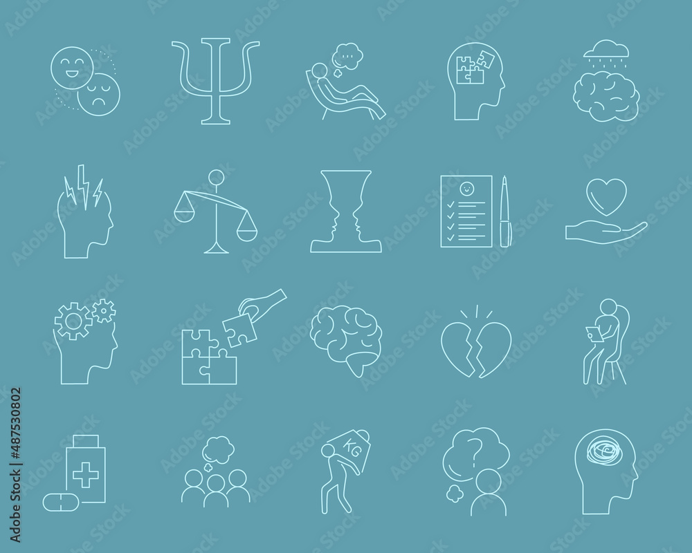 Psychotherapy and psychology line icon set. Simple thin outline ...
