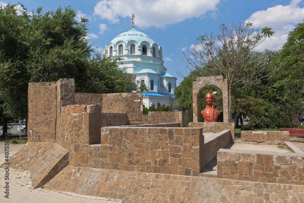 Suvorov redoubt with a bust of Alexander Vasilyevich Suvorov against ...