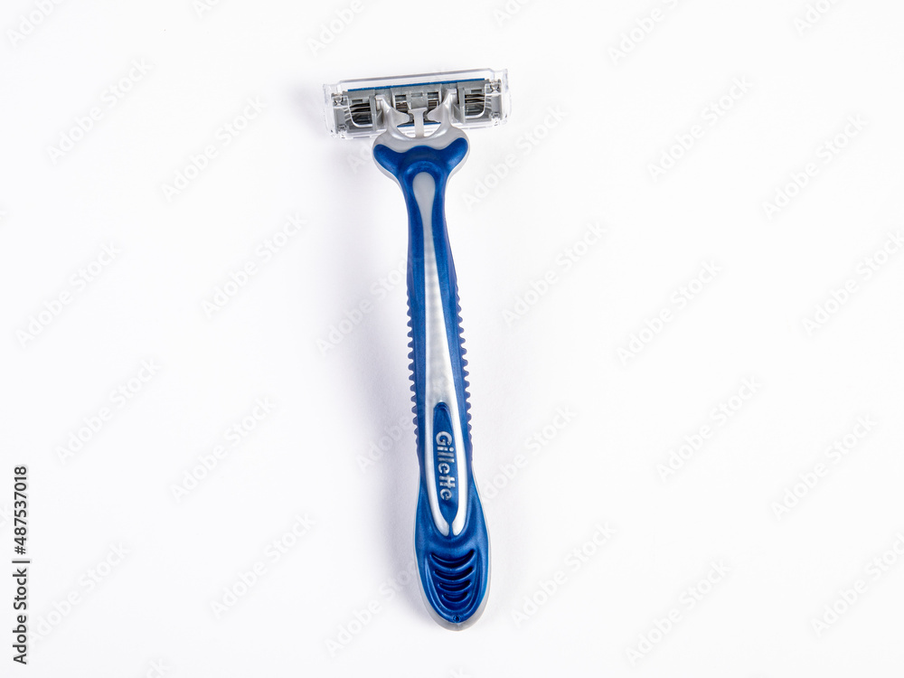 Gillette Blue razor one piece without packaging on a white background ...