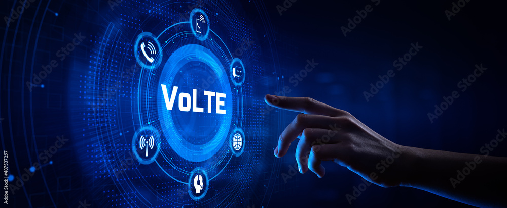 VoLTE Voice over LTE communication technology concept. Hand pressing ...