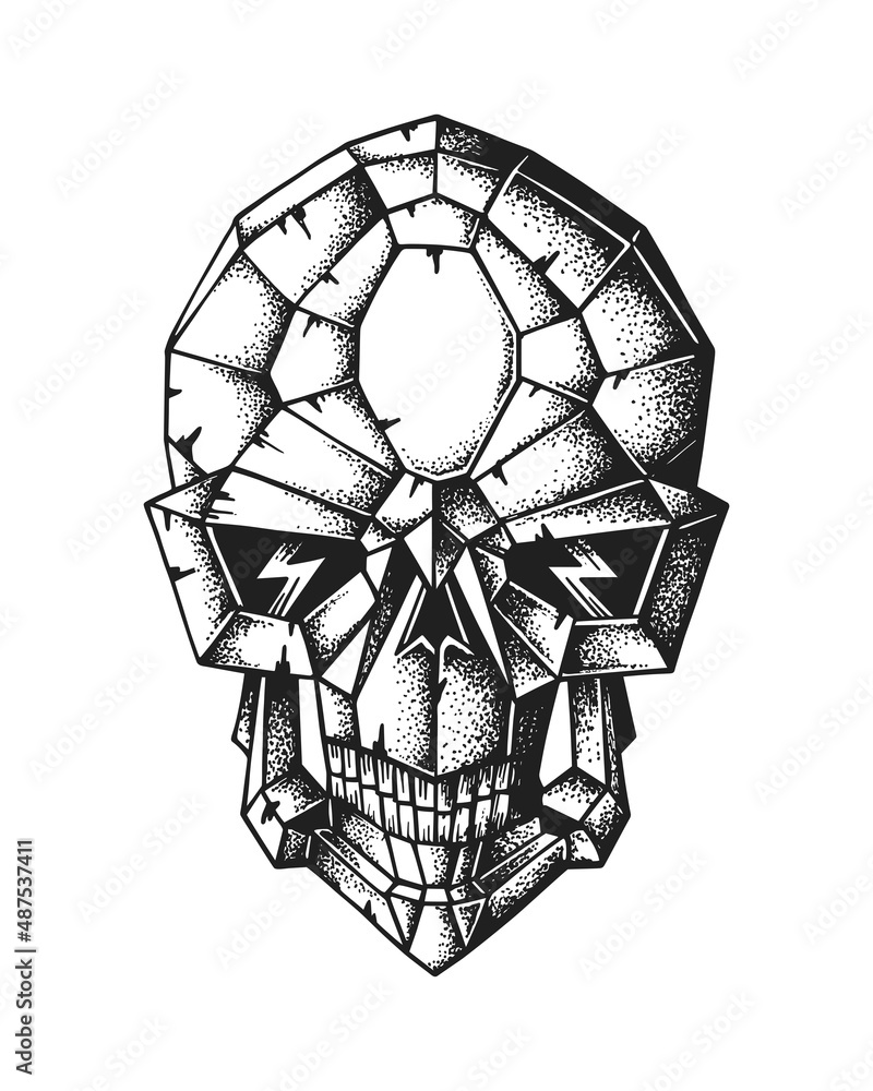 Cyborg Skull. Print or Tattoo Design. Hand Drawn Vector Illustration ...