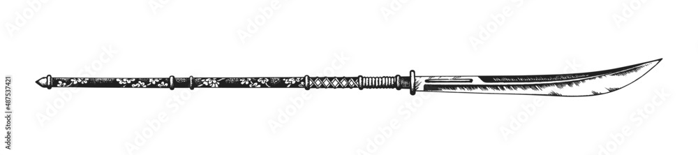 Samurai Warrior Naginata Blade. Print or Tattoo Design. Hand Drawn ...