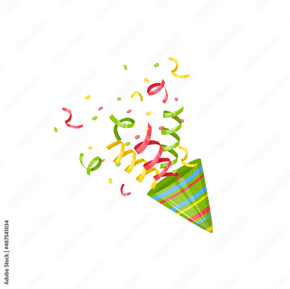 Exploding party popper with confetti explosion vector Stock Vector ...