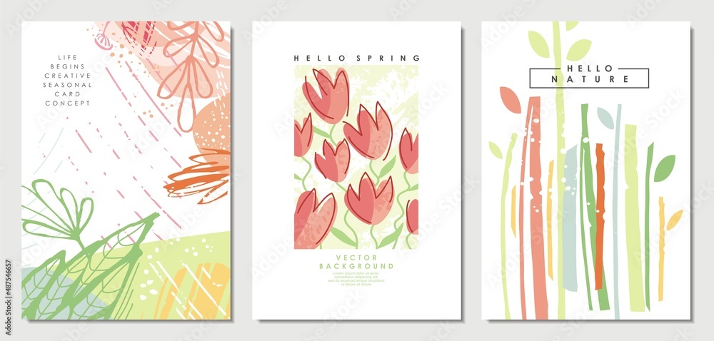 Set of spring covers and backgrounds. Floral seasonal banners ...