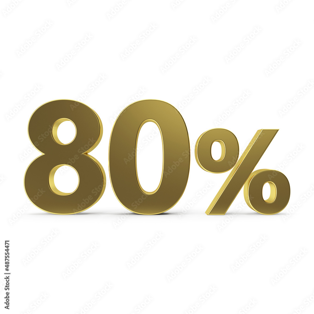 Golden 80 percent symbol. Golden eighty percent on a white background ...