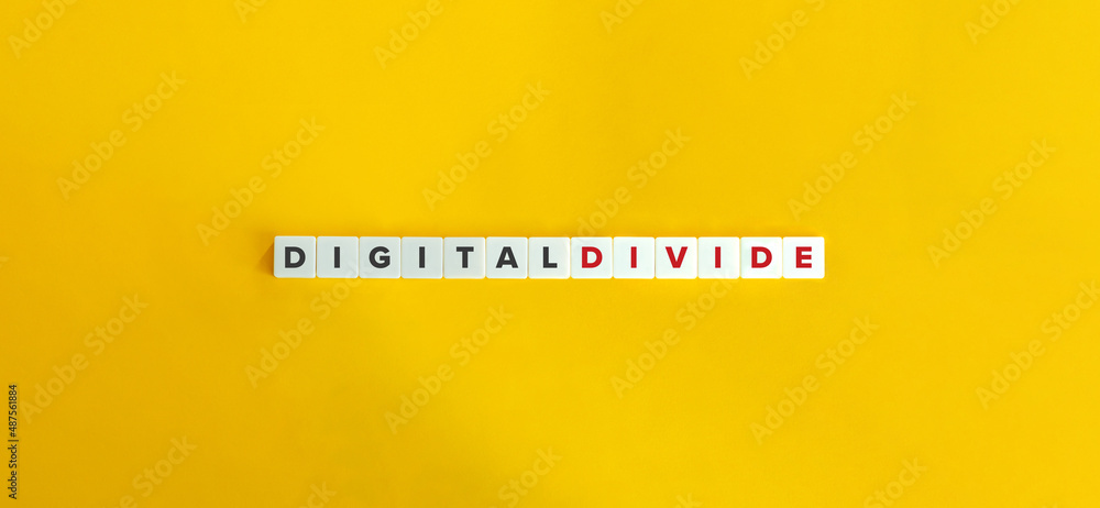 Digital Divide Buzzword on Letter Tiles on Yellow Background. Minimal ...