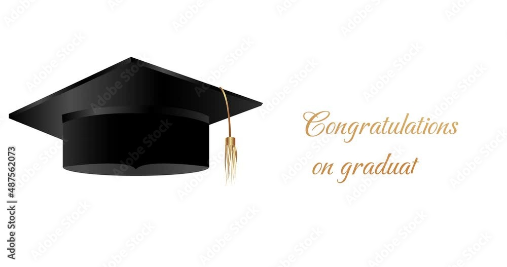 Animation of a flying student hat and the inscription Congratulations ...