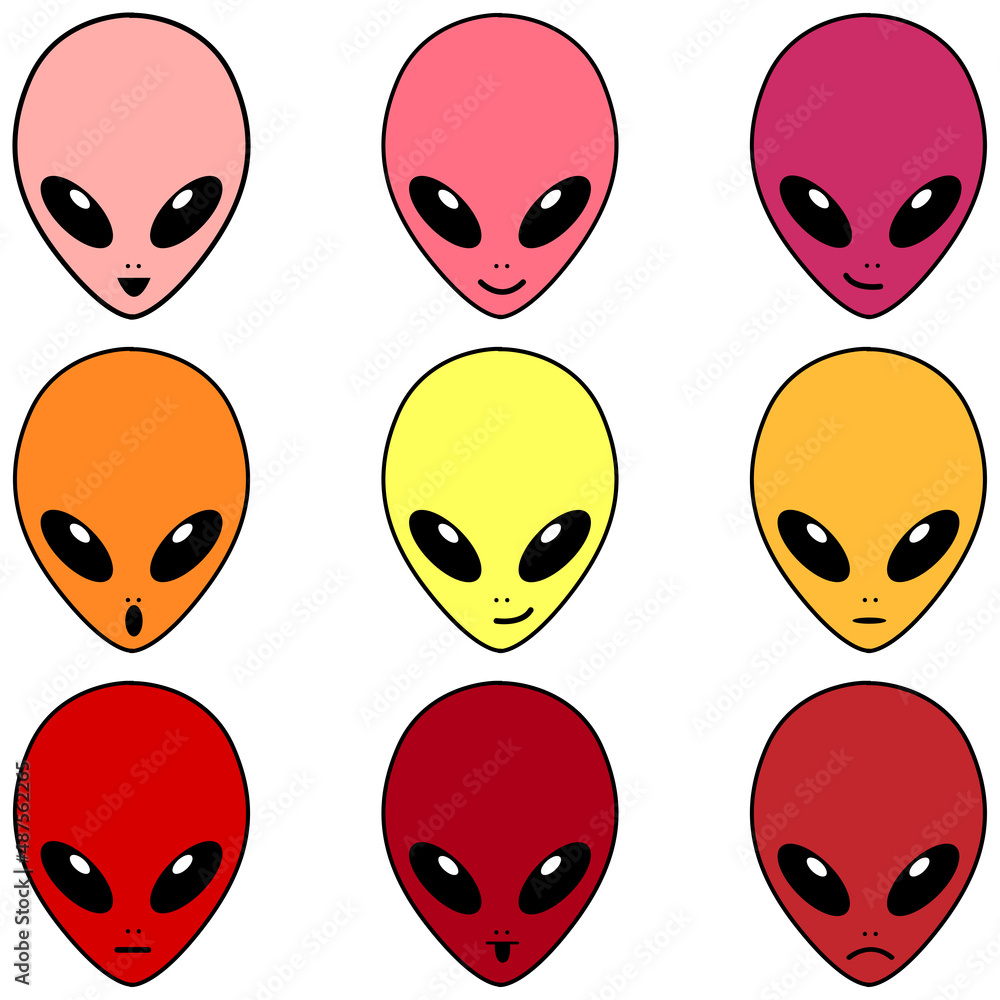 Vector illustration set of alien heads with different emotions. Stock ...