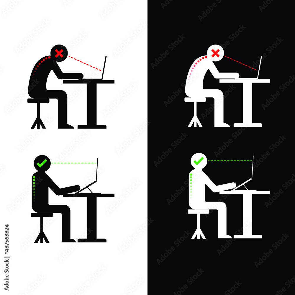 Correct body alignment in sitting working with computer, Sitting ...