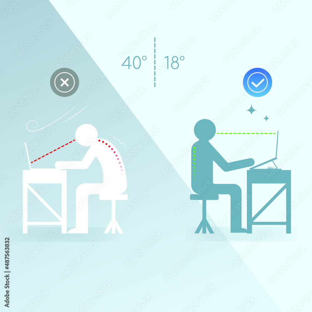 Correct body alignment in sitting working with computer, Sitting ...