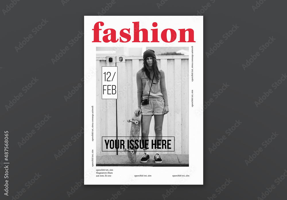 Black and White Magazine Cover Layout with Red Accent Stock Template ...