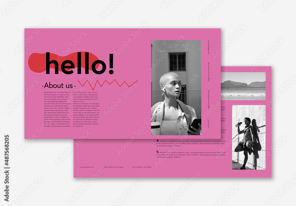 Pink Pitch Deck Layout with Red Accent Stock Template | Adobe Stock