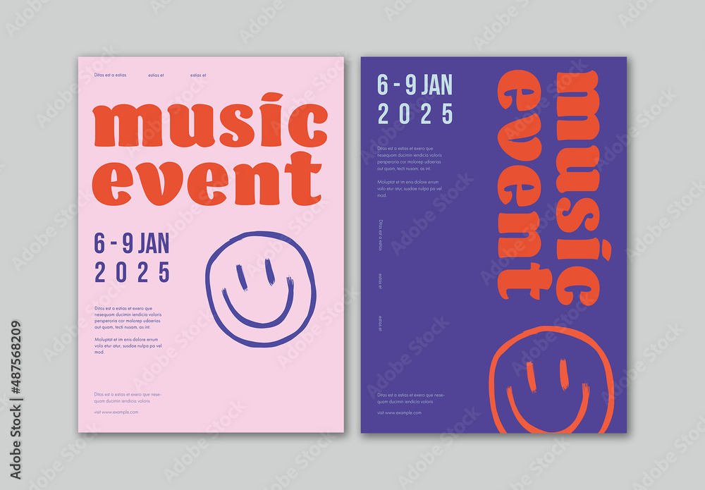 Pink and Purple Event Poster with Smiley Face Stock Template | Adobe Stock