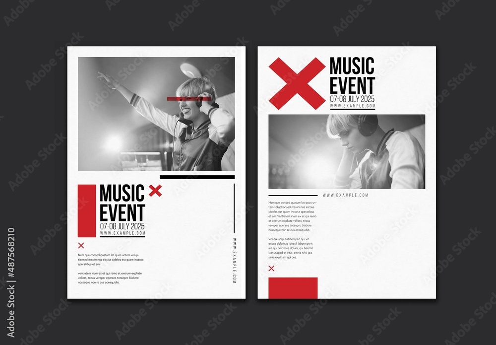 Minimal Music Event Layout Poster with Red Accent Stock Template ...