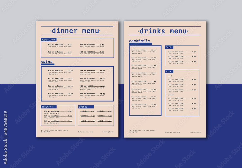 Menu Layout with Blue Accent Stock Template | Adobe Stock