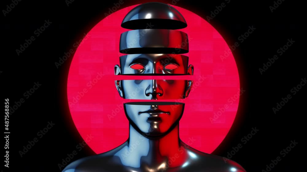 Creative retro futuristic motion art. Abstract chrome metal human body ...